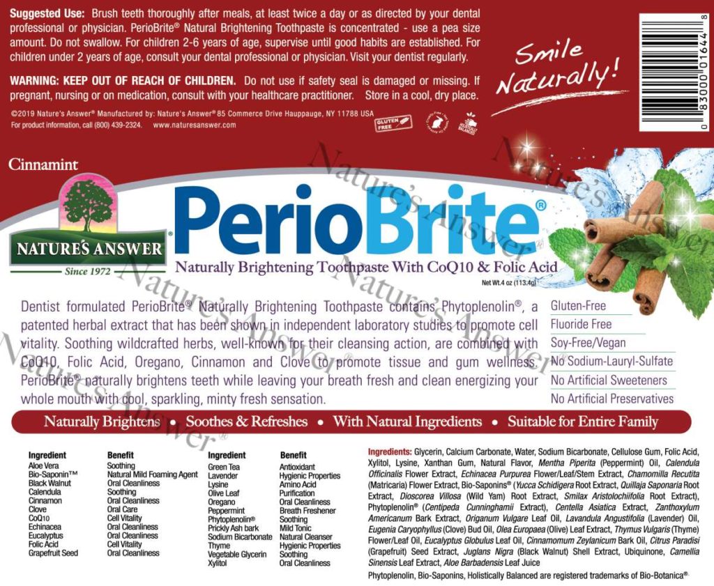 Nature's Answer PerioBrite Toothpaste, 4 oz tubes, Cinnamint, choose ...