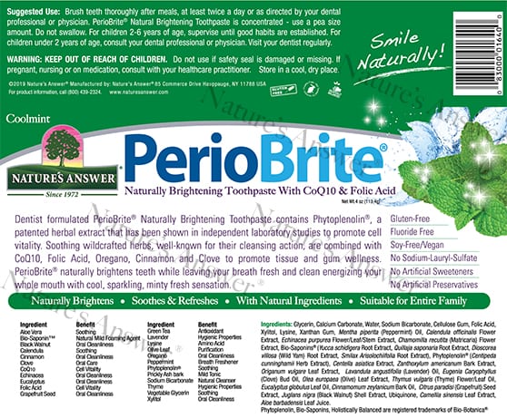 Nature's Answer PerioBrite Toothpaste, (2) 4 oz tubes, Cool Mint - Oral ...