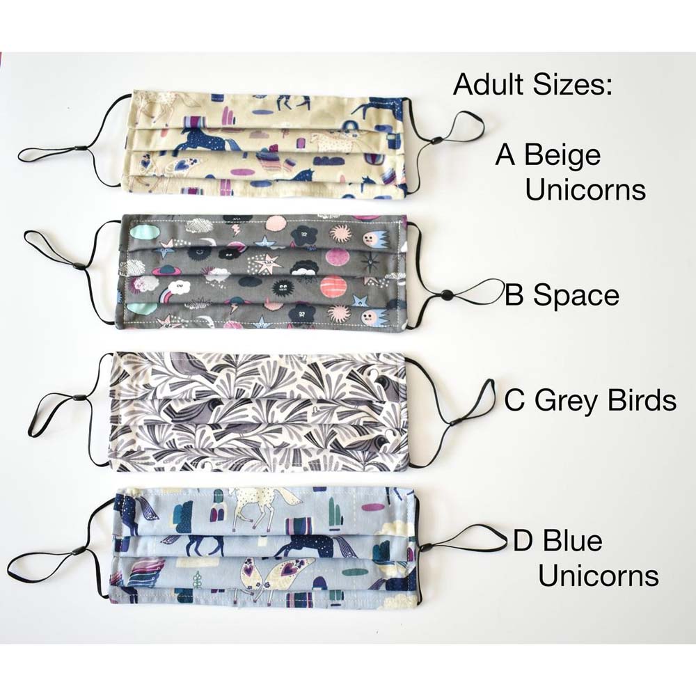 Handmade Fabric Pleated Face Mask, Adult Sized, Gray Birds | Oral ...